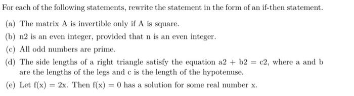 Solved For each of the following statements, rewrite the | Chegg.com
