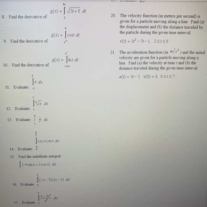 Solved 8(x) 37 + 8 dt 8. Find the derivative of 8(x) cost di | Chegg.com