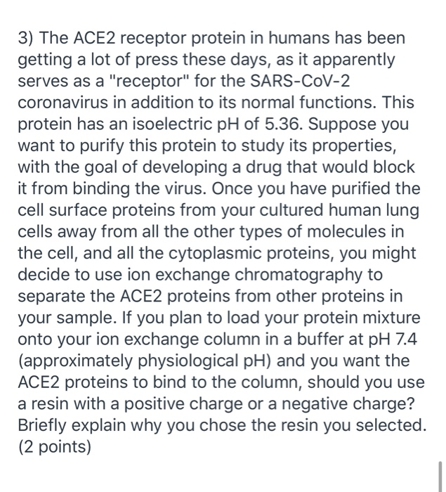 Solved 3) The ACE2 receptor protein in humans has been | Chegg.com