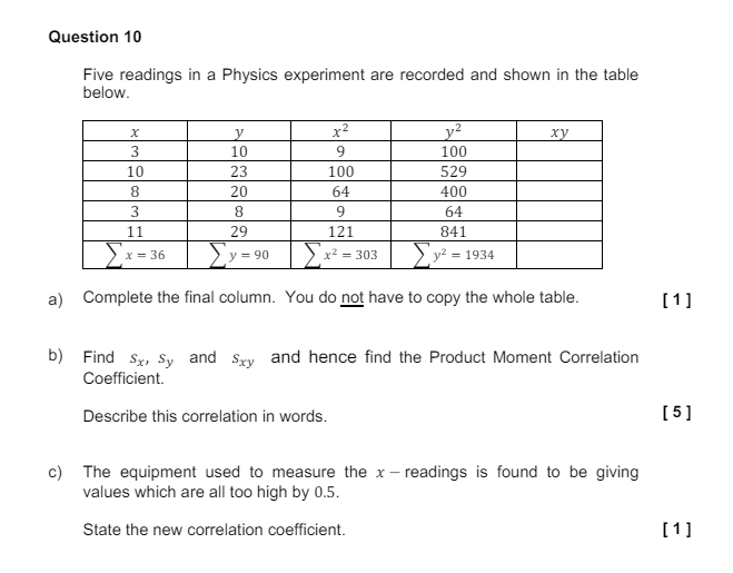Solved Question 10Five readings in a Physics experiment are | Chegg.com
