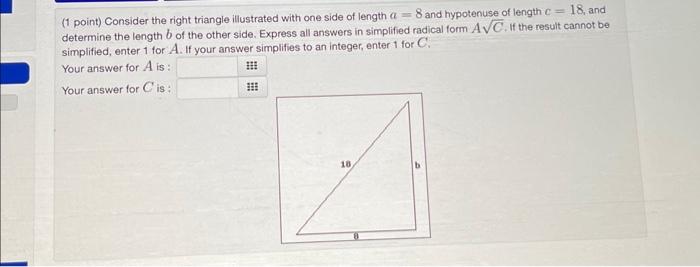 Solved 1 Point Consider The Right Triangle Illustrated Chegg