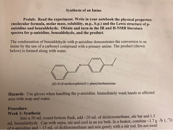 Solved Synthesis of an Imine Prelab: Read the experiment. | Chegg.com