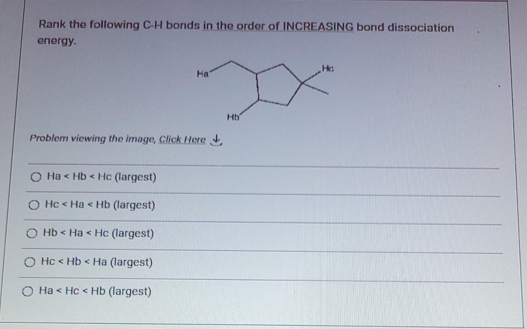 Solved Rank the following C-H bonds in the order of | Chegg.com
