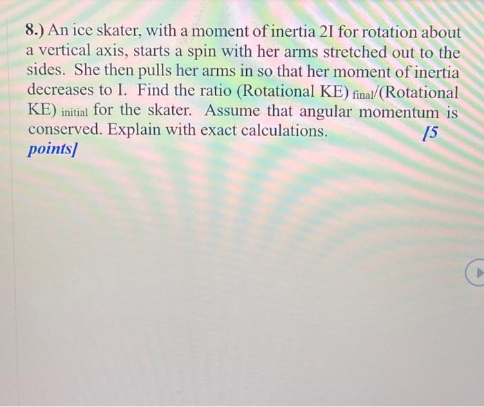 Solved 8.) An ice skater, with a moment of inertia 2I for | Chegg.com