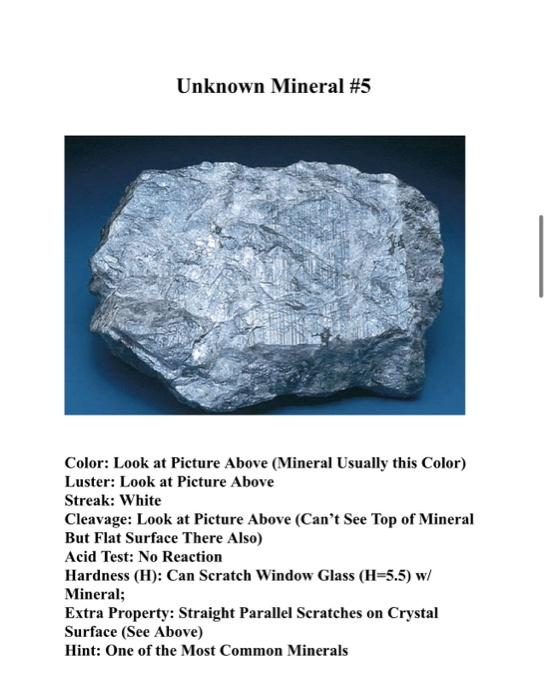 Solved Unknown Mineral \#1 Color: Look at Picture Above | Chegg.com