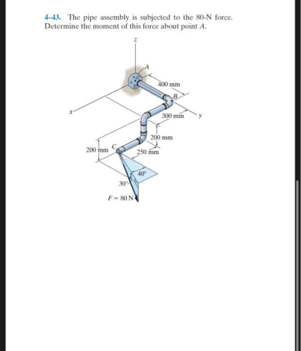 Solved 4-43. The pipe assembly is subjected to the 80−N | Chegg.com