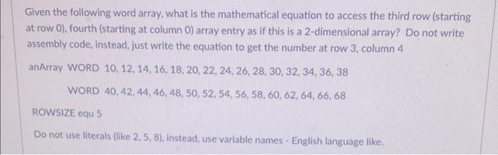 Solved Given the following word array, what is the | Chegg.com