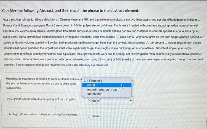 Solved Consider the following Abstract, and then match the | Chegg.com