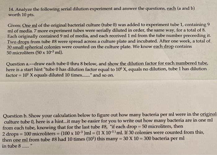 Solved 14. Analyze the following serial dilution experiment | Chegg.com