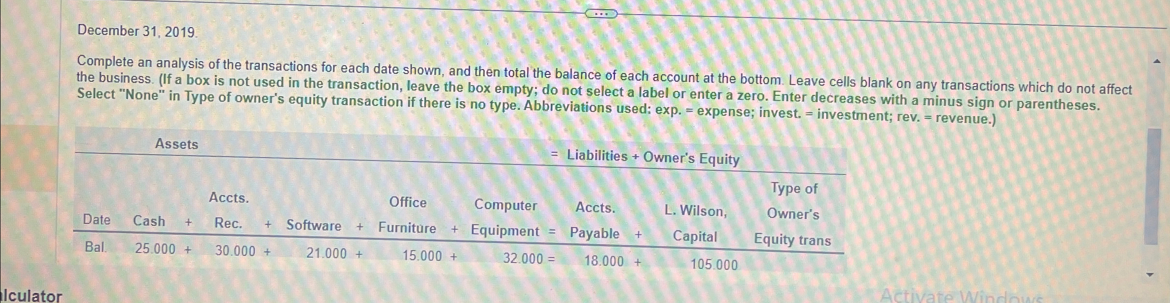 December 31, 2019Complete an analysis of the | Chegg.com