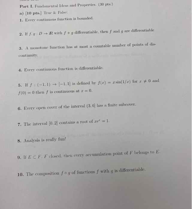 Solved Part I. Fundament al Idcas and Propertics. (30 pts.) | Chegg.com
