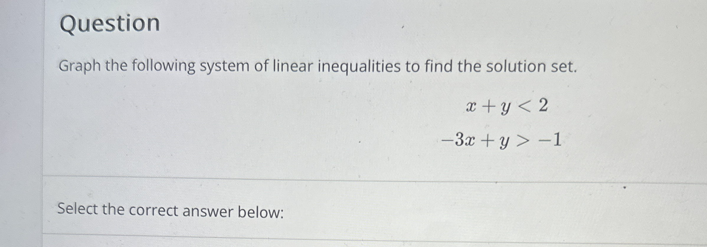 Solved QuestionGraph the following system of linear | Chegg.com