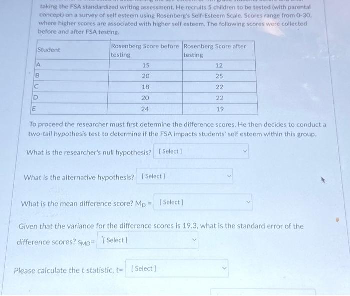 Solved taking the FSA standardized writing assessment. He | Chegg.com