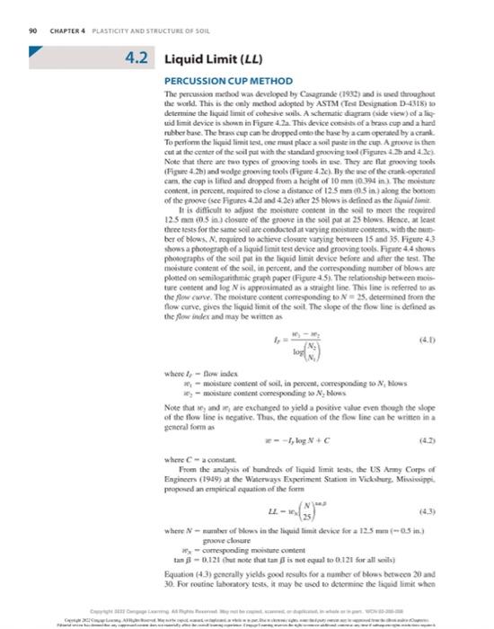 Solved Results from liquid and plastic limit tests conducted | Chegg.com