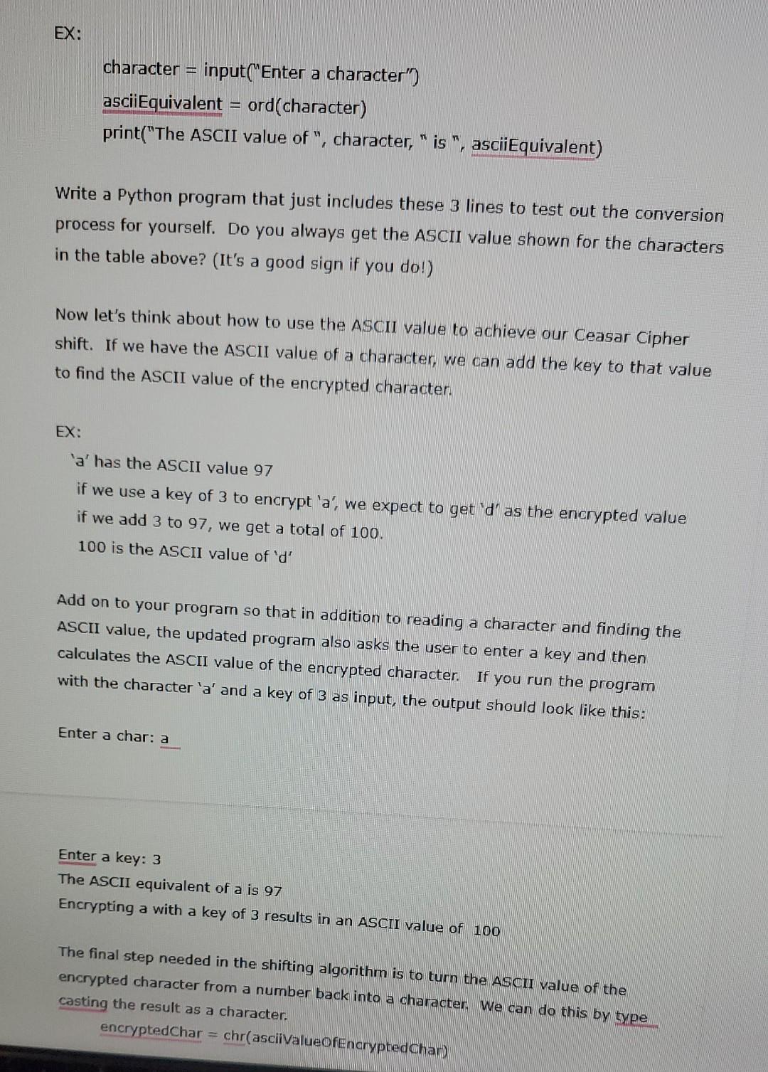 Solved EX: character = input("Enter a character') | Chegg.com