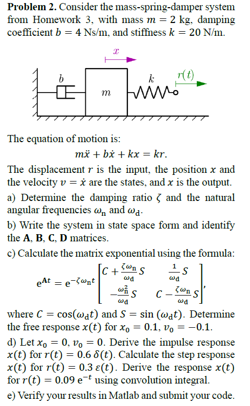 Solved Problem 2. ﻿Consider the mass-spring-damper | Chegg.com