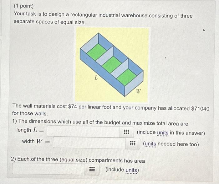 Solved (1 point) Your task is to design a rectangular | Chegg.com