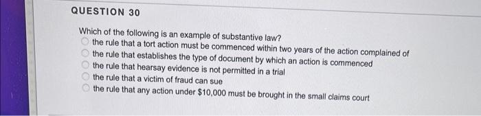 Solved Which of the following is an example of substantive | Chegg.com