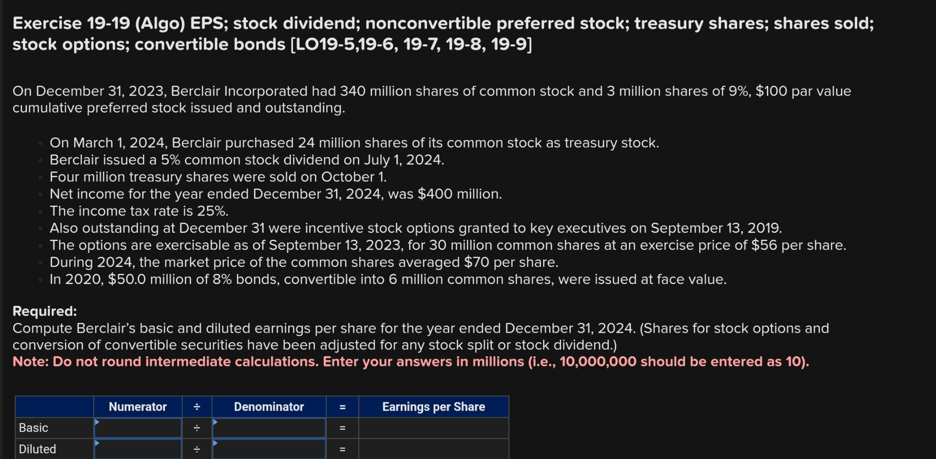 Solved Exercise 19-18 (Algo) ﻿EPS; stock dividend; | Chegg.com