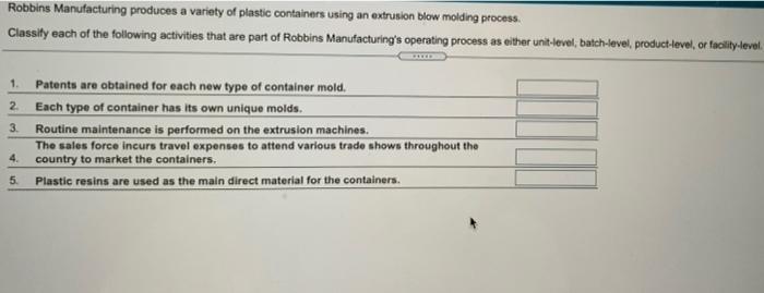 Solved Robbins Manufacturing produces a variety of plastic | Chegg.com