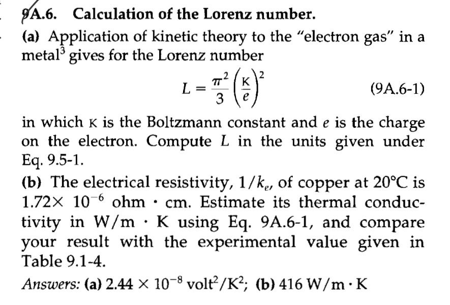 Solved 9A.6. ﻿Calculation of the Lorenz number.(a) | Chegg.com