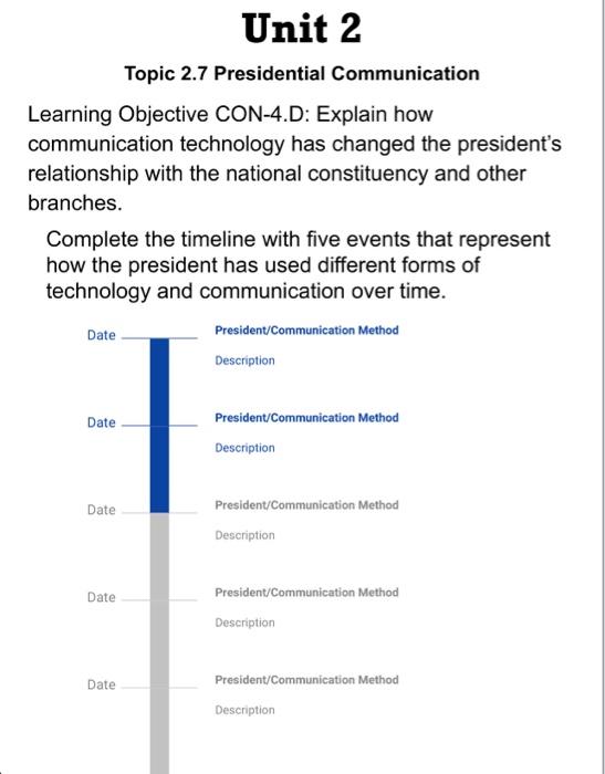 Topic 2.7 Presidential Communication Learning | Chegg.com