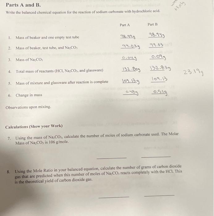 Solved Parts A and B. Write the balanced chemical equation | Chegg.com