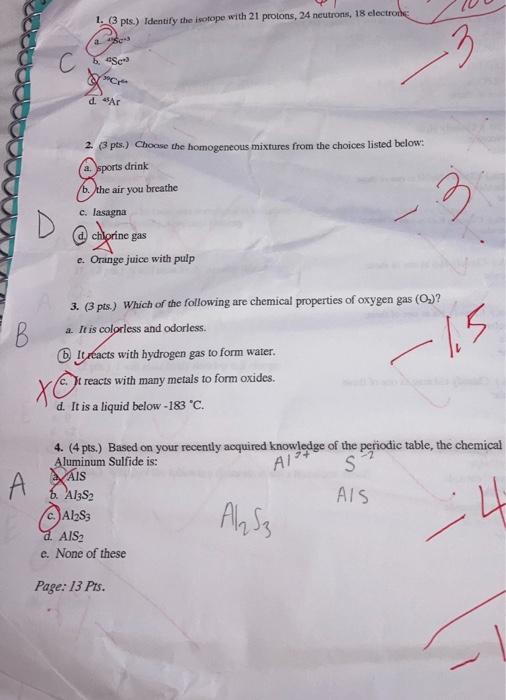 Solved 1. (3 pts.) Identify the isotope with 21 protons, 24 | Chegg.com