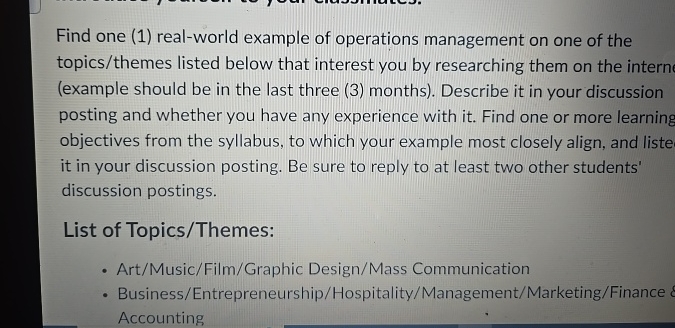 Solved Find one (1) ﻿real-world example of operations | Chegg.com