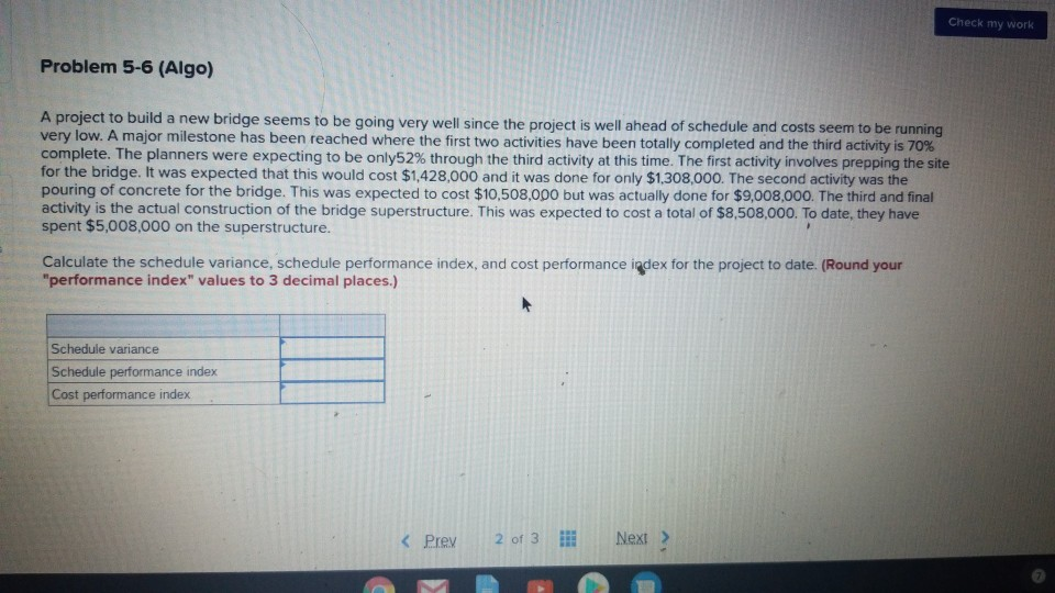 Solved Check my work Problem 5-6 (Algo) A project to build a | Chegg.com