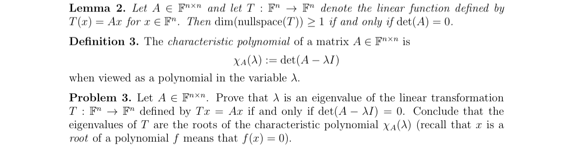 Solved Lemma 2. ﻿Let AinFn×n ﻿and let T:Fn→Fn ﻿denote the | Chegg.com