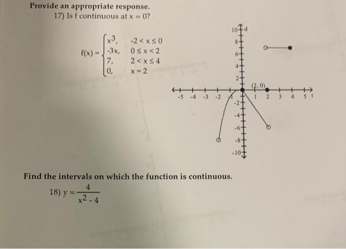 Solved Provide an appropriate response. 17) Is f continuous | Chegg.com