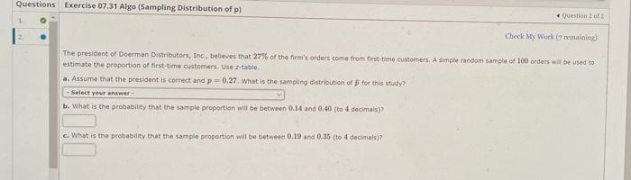 Solved Questions Exercise 07.31 Algo (Sampling Distribution | Chegg.com