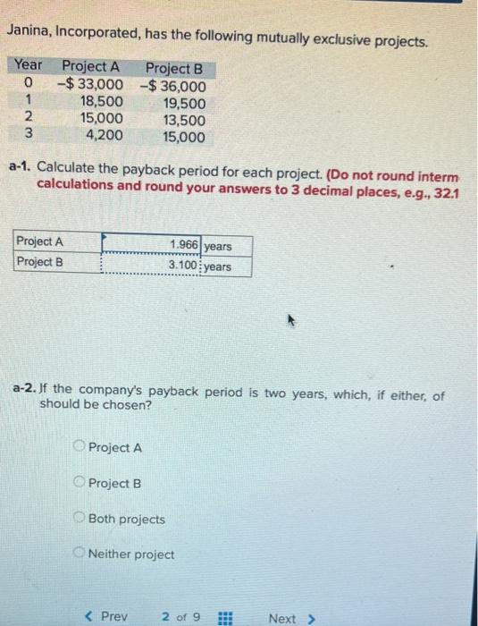 Solved Janina, Incorporated, has the following mutually | Chegg.com