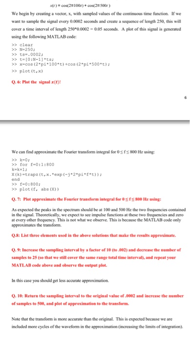 Solved la Performing the Fourier Integral Numerically For | Chegg.com