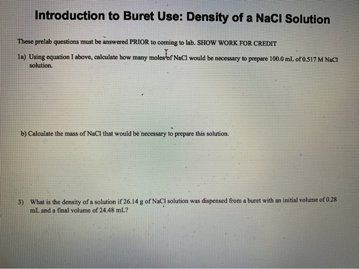 Solved Introduction to Buret Use: Density of a NaCl Solution | Chegg.com