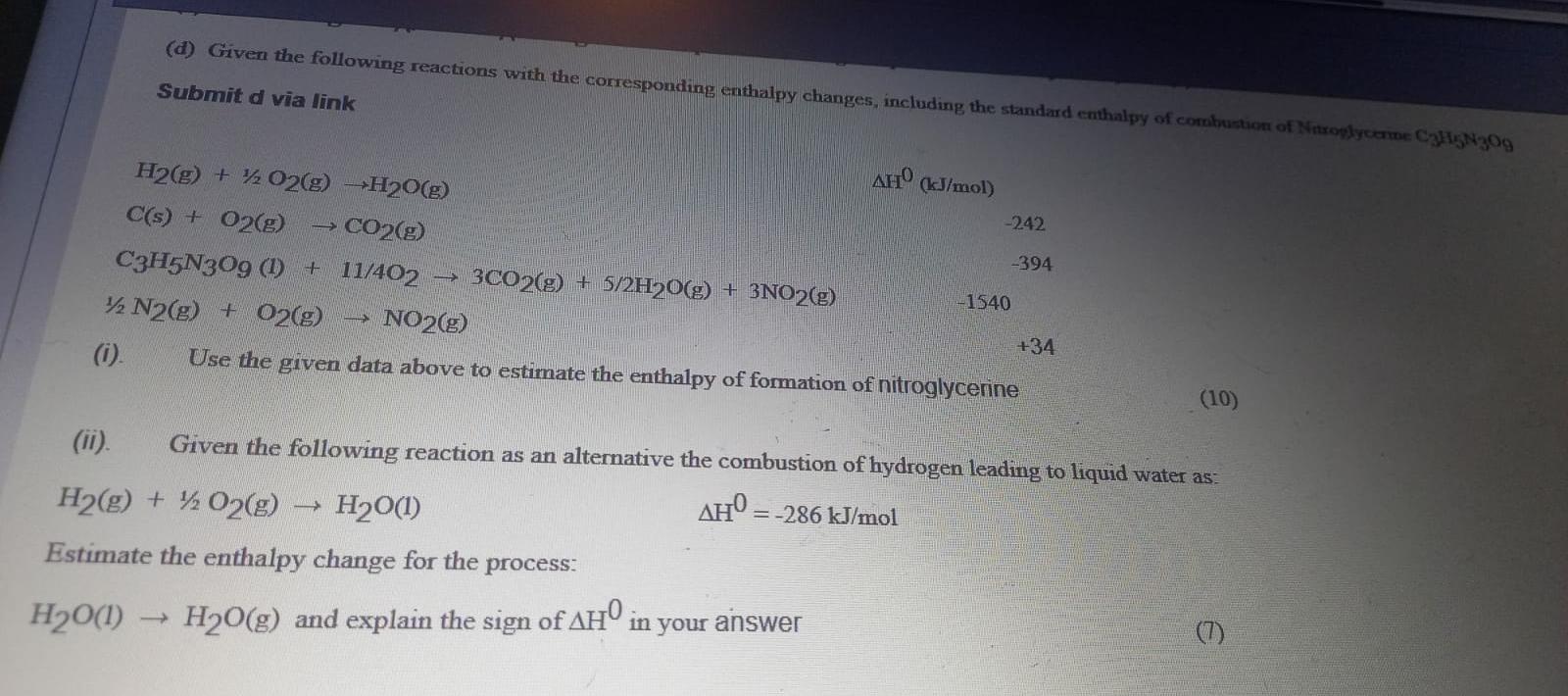 Solved (d) Given the following reactions with the | Chegg.com