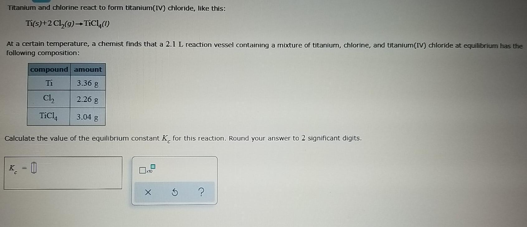 Solved Titanium and chlorine react to form titanium(IV) | Chegg.com