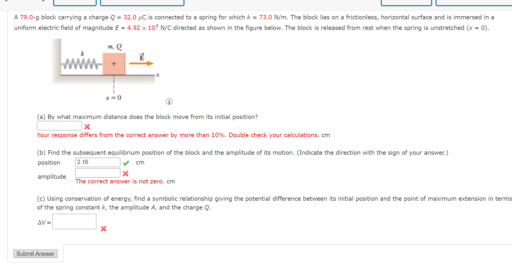 Solved A 79.0-g block carrying a charge Q=32.0μC ﻿is | Chegg.com