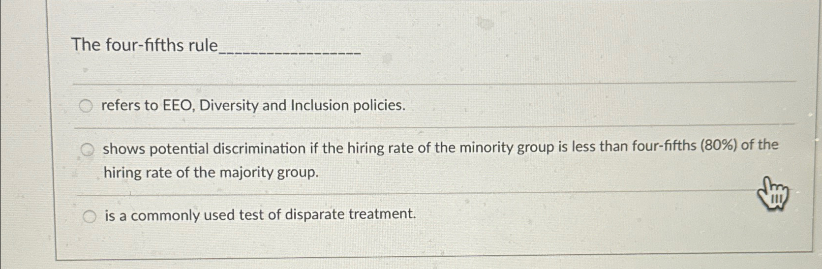 Solved The four-fifths rulerefers to EEO, Diversity and | Chegg.com