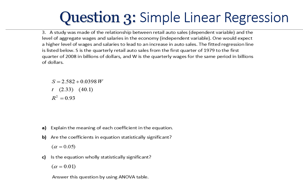 Solved Question 3: Simple Linear RegressionA study was made | Chegg.com