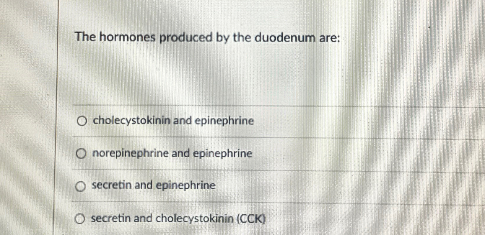 Solved The hormones produced by the duodenum | Chegg.com