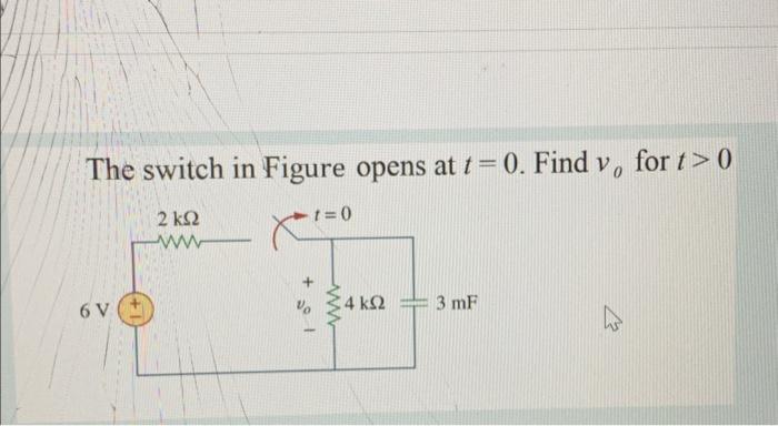 Solved The switch in Figure opens at t=0. Find v0 for t>0 | Chegg.com
