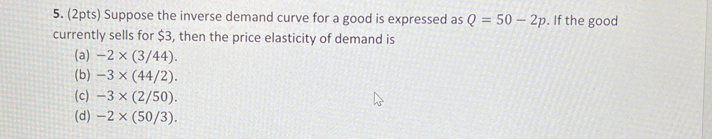 Solved (2pts) ﻿Suppose the inverse demand curve for a good | Chegg.com