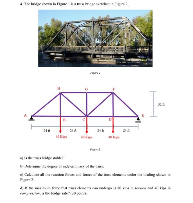 Solved 4. The bridge shown in Figure 1 is a truss bridge | Chegg.com