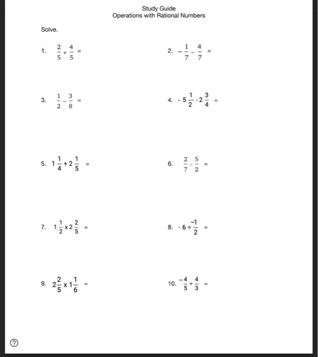 Solved Study Guide Operations with Rational Numbers Solve. | Chegg.com