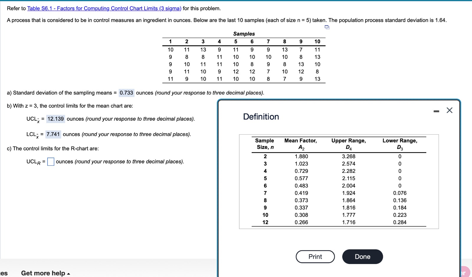 Solved Refer to Table S6.1 - ﻿Factors for Computing Control | Chegg.com