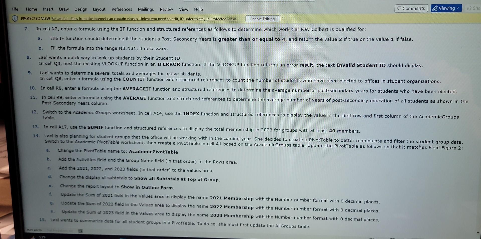 7. In cell N2, enter a formula using the IF function | Chegg.com