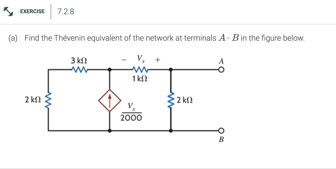 Solved EXERCISE7.2 .8(a) ﻿Find the Thévenin equivalent of | Chegg.com