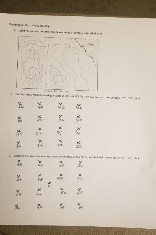 Solved Topographic Map Lab: Contouring 1. Label the contours | Chegg.com